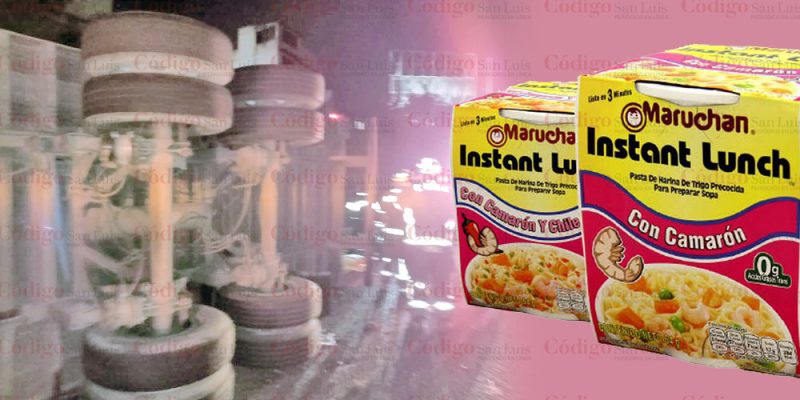 Vuelca tráiler con ocho toneladas de Maruchan